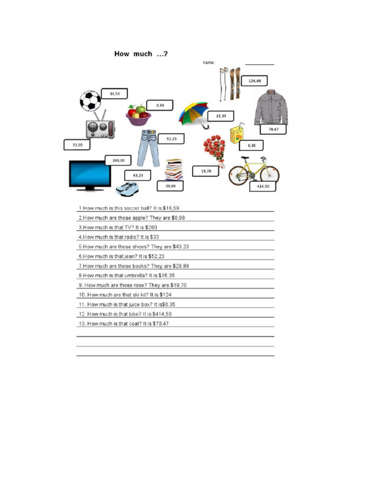 Prices Worksheet 16 1 | PDF