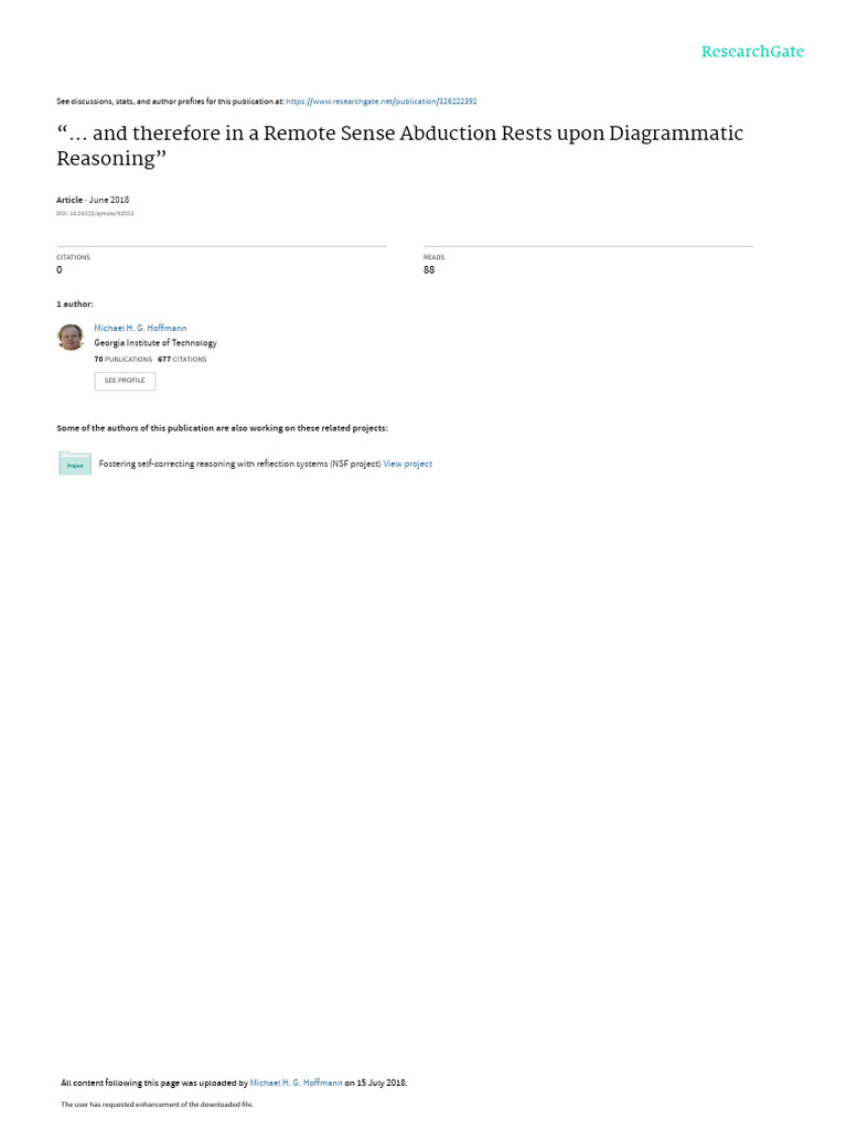 Hoffmann - 2018 - Abduction Rests On Diagrammatic Reasoning | PDF | Charles Sanders Peirce | Reason