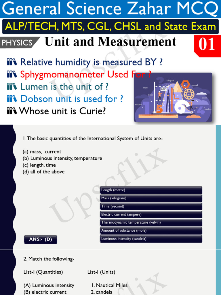 TOP Science MCQ Set 01 Unit and Measurement | PDF | Physical Quantities ...