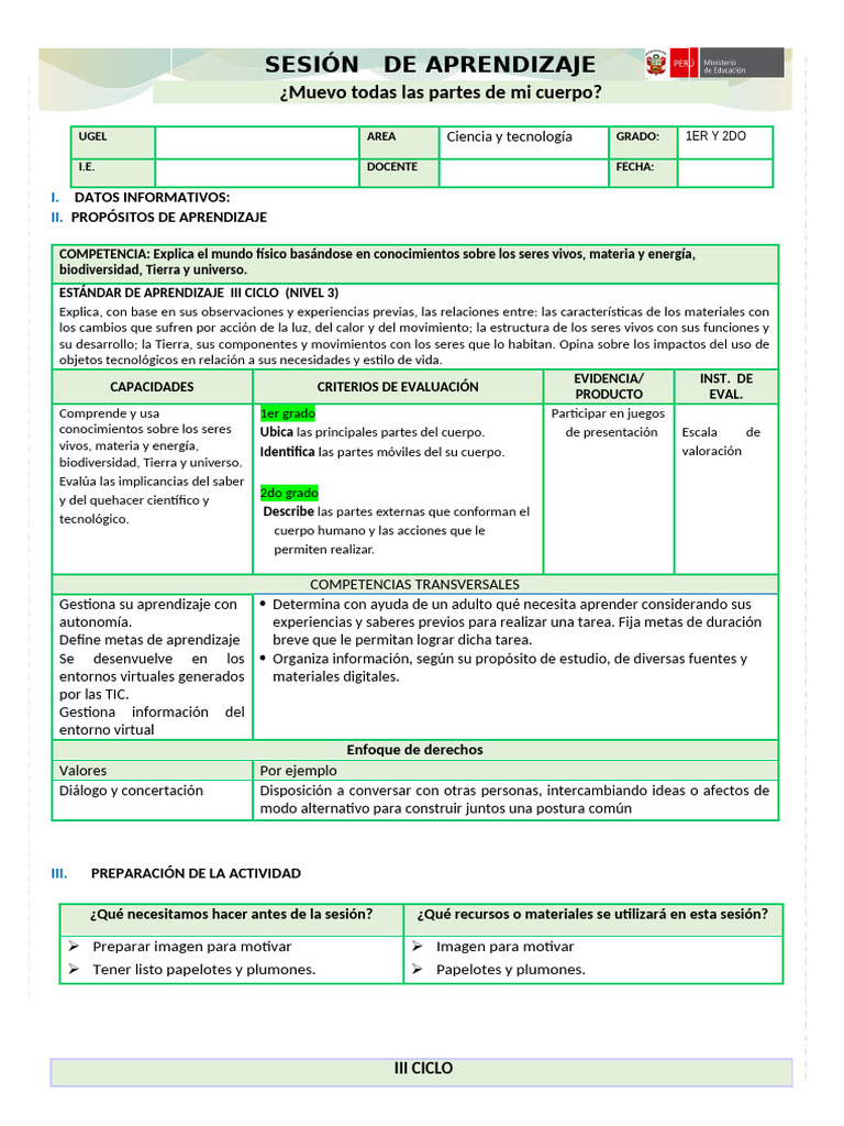18 de MARZO - C Y T-Muevo Todas Las Partes de Mi Cuerpo-III CICLO | PDF ...