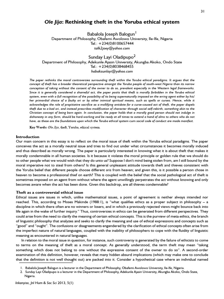 ole-jija-rethinking-theft-in-the-yoruba-ethical-system-4iszwj2fsd | PDF ...