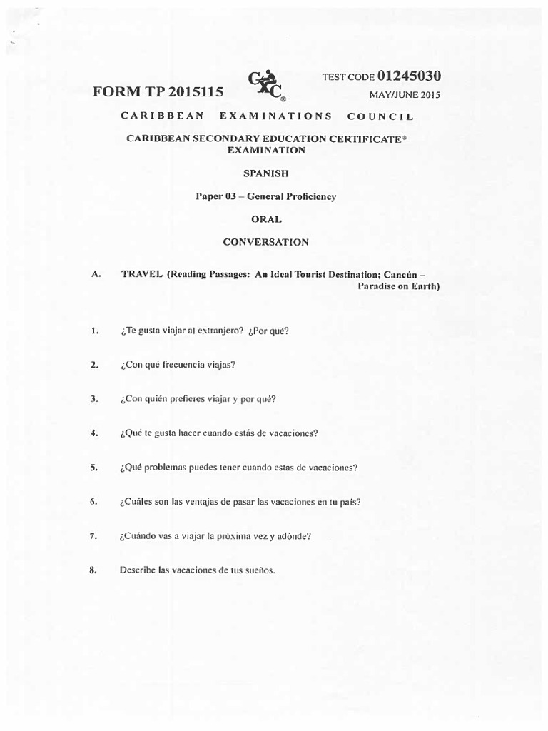 CSEC Spanish P3 2015 | PDF