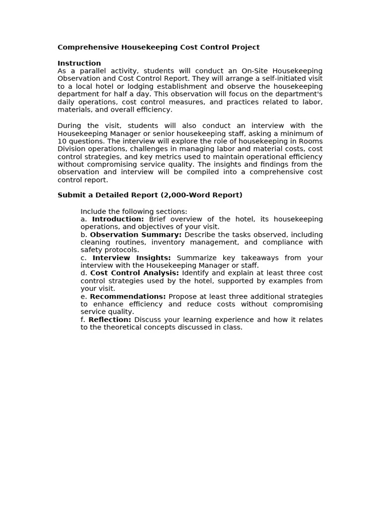 Comprehensive Housekeeping Cost Control Project | PDF | Menu ...