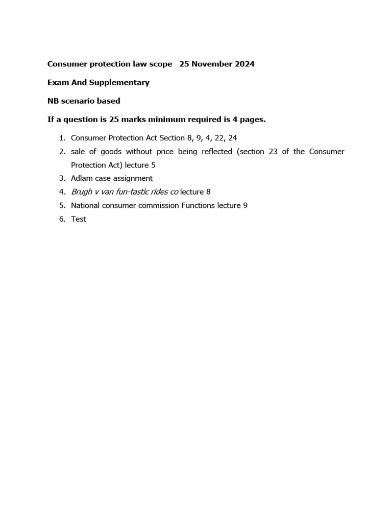 Consumer Protection Law Exam Guide | PDF