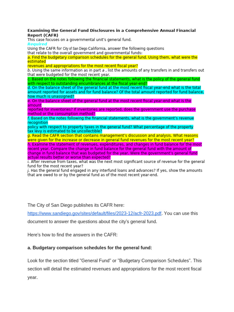 San Diego CAFR: General Fund Analysis | PDF | Fund Accounting | Taxes