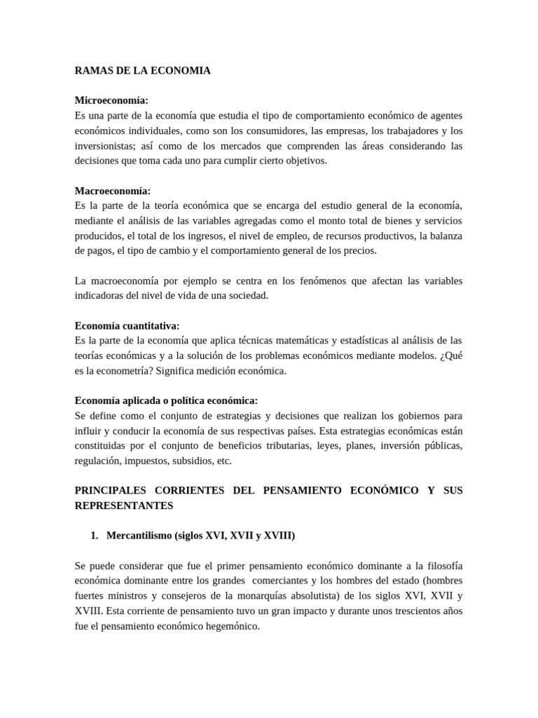 Ramas de la Economía: Conceptos Clave | PDF | Mercantilismo | Ciencias ...