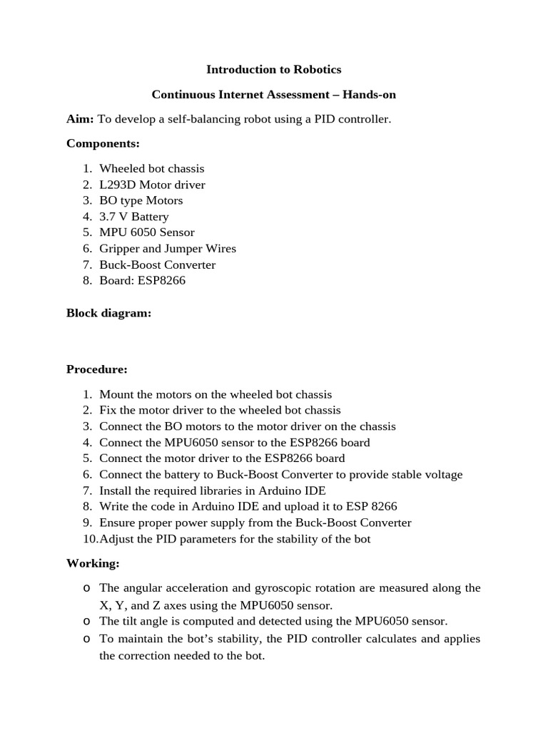 Self-Balancing Robot with PID Control | PDF