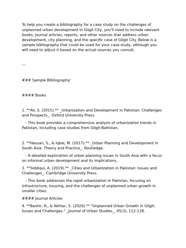 bibliography for a case study on the challenges of unplanned urban ...