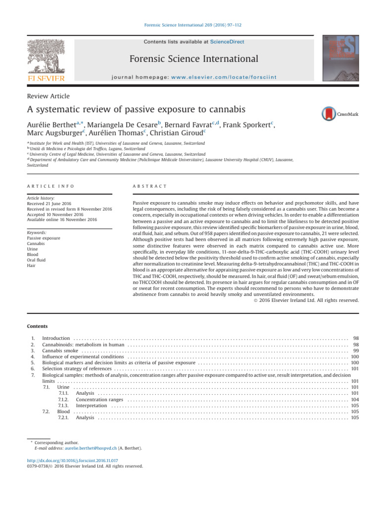 Passive Cannabis Exposure Analysis | PDF | Tetrahydrocannabinol ...
