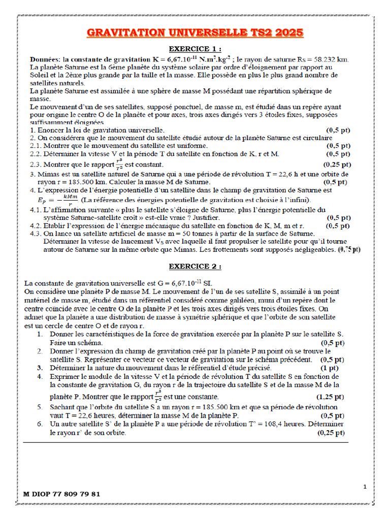 Gravitation Universelle TS2 2025 | PDF