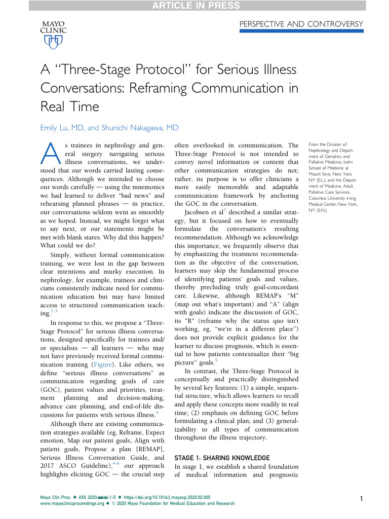 A "Three-Stage Protocol" For Serious Illness | PDF | Prognosis | Social ...