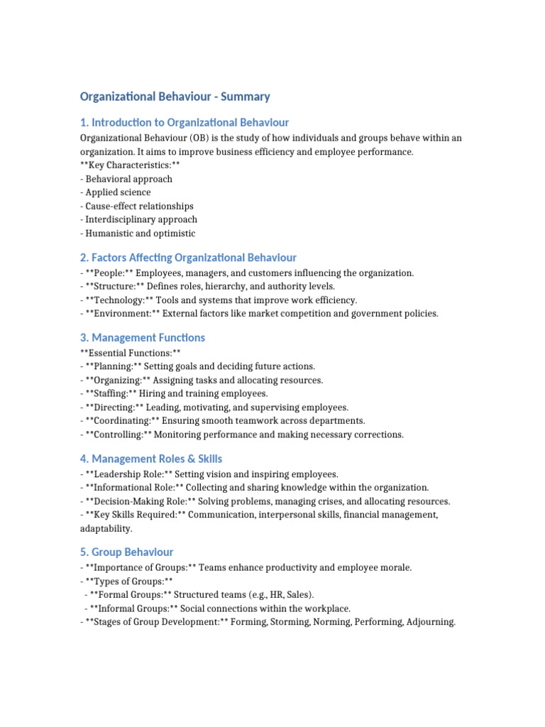 Organizational_Behaviour_Summary | PDF | Organizational Behavior | Cognition
