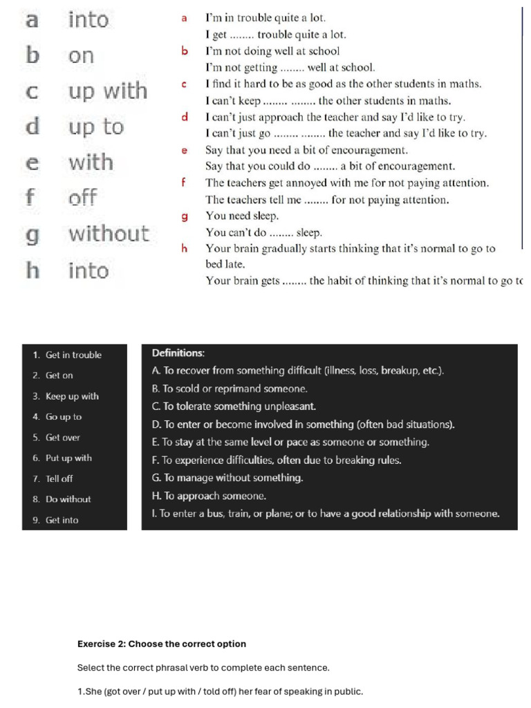 Phrasal Verb Exercises for Students | PDF