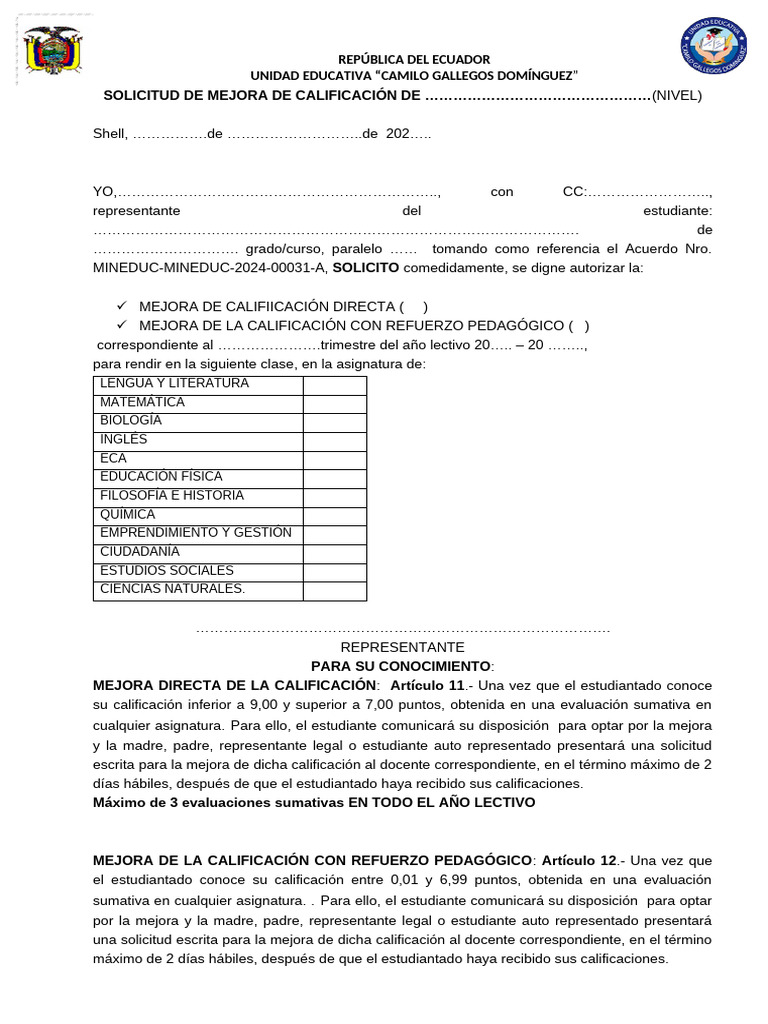 Solicitud Mejora Sumativa | PDF