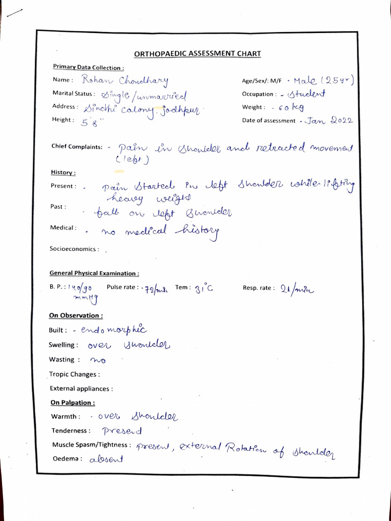 Orthopedic Physiotherapy Assessment Chart | PDF