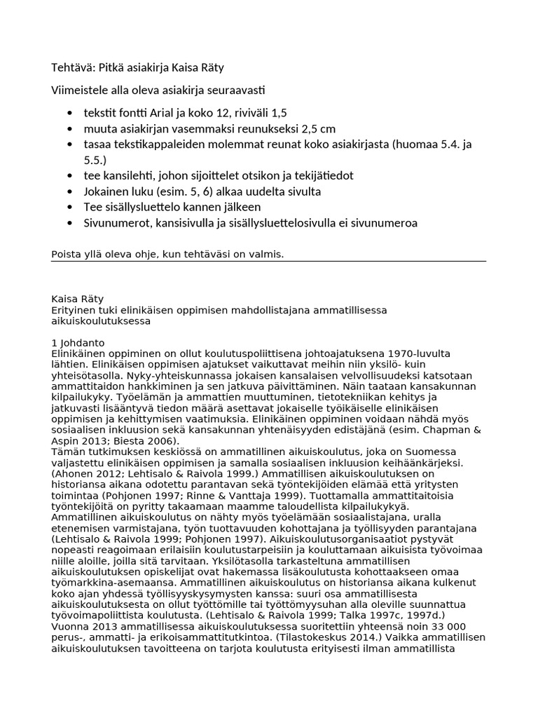 Pitkä Asiakirja Ohjeineen Kaisa Räty (5) | PDF