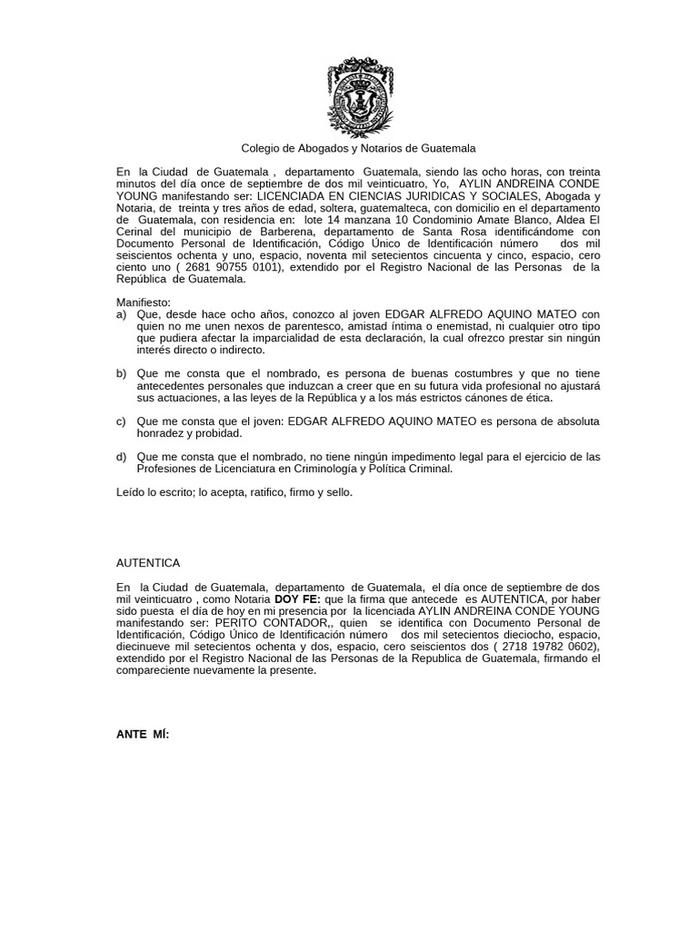Autentica de Firma Edgar Alfredo Aquino Mateo | PDF