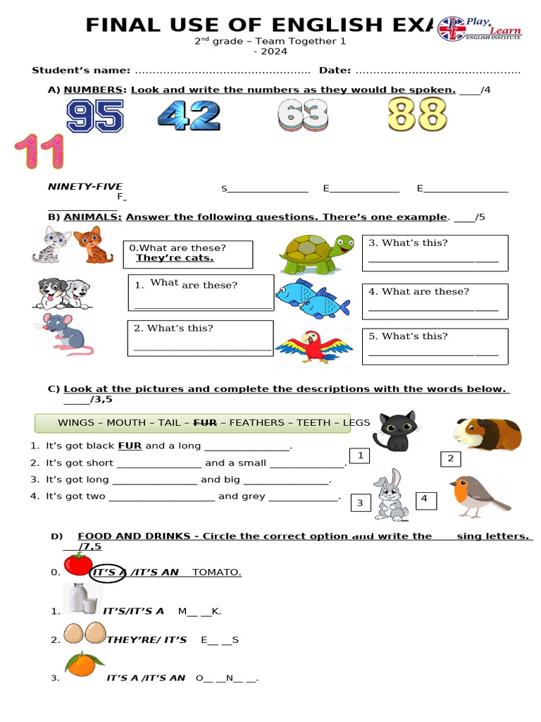 2nd Grade - Final UoE Test - 2023 | PDF