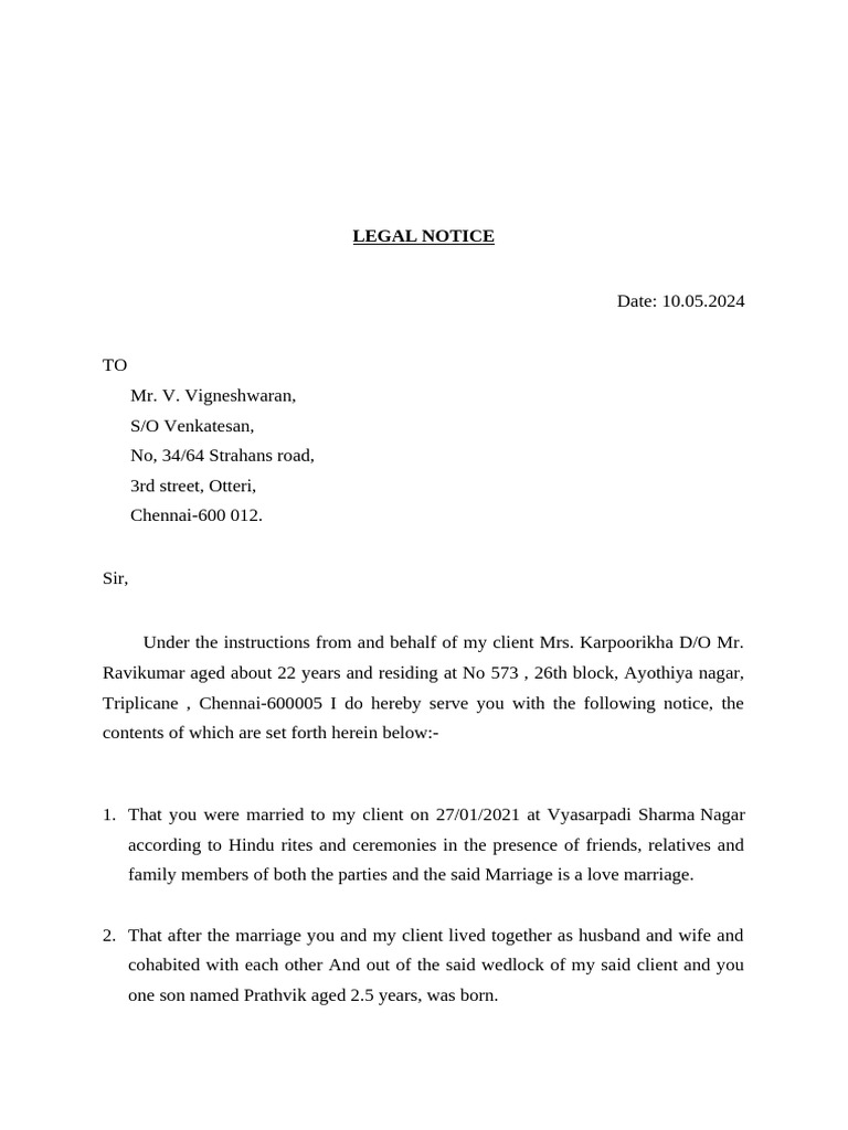 Legal Notice for Divorce Proceedings | PDF | Marriage | Social Institutions