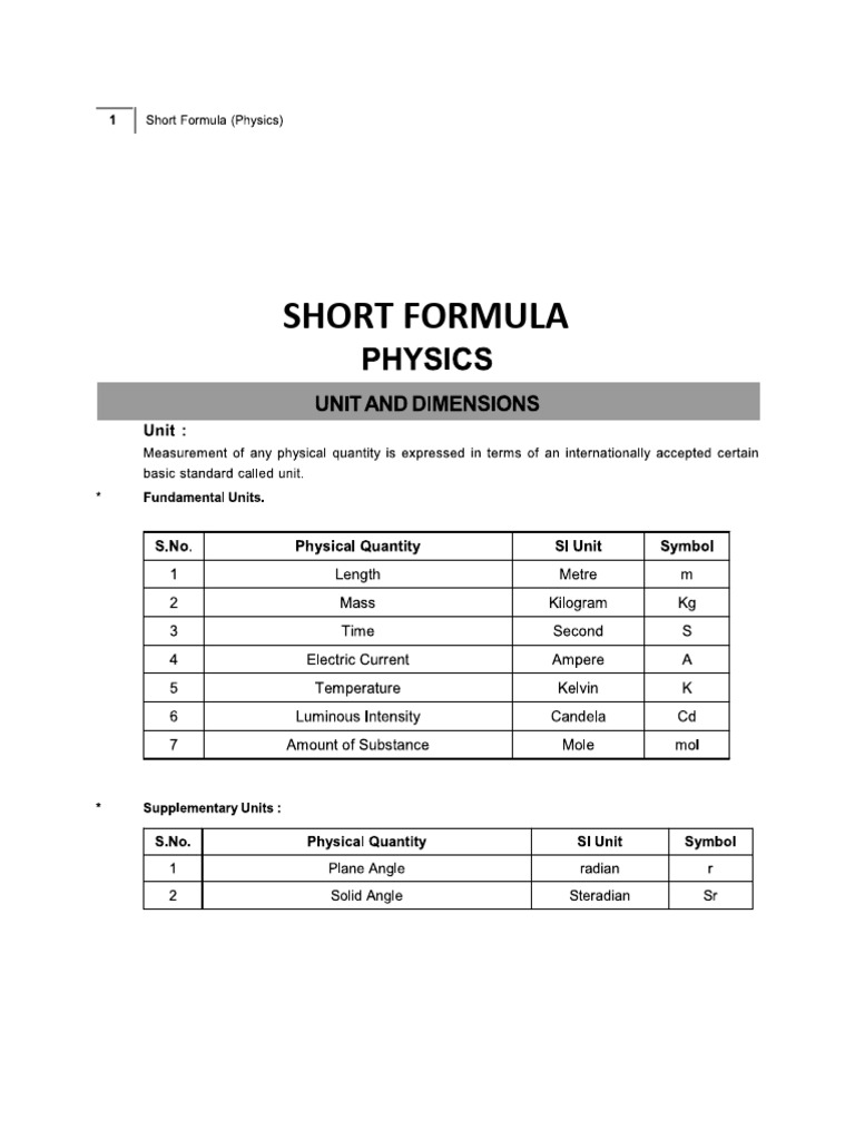 Short Formula Guide | PDF
