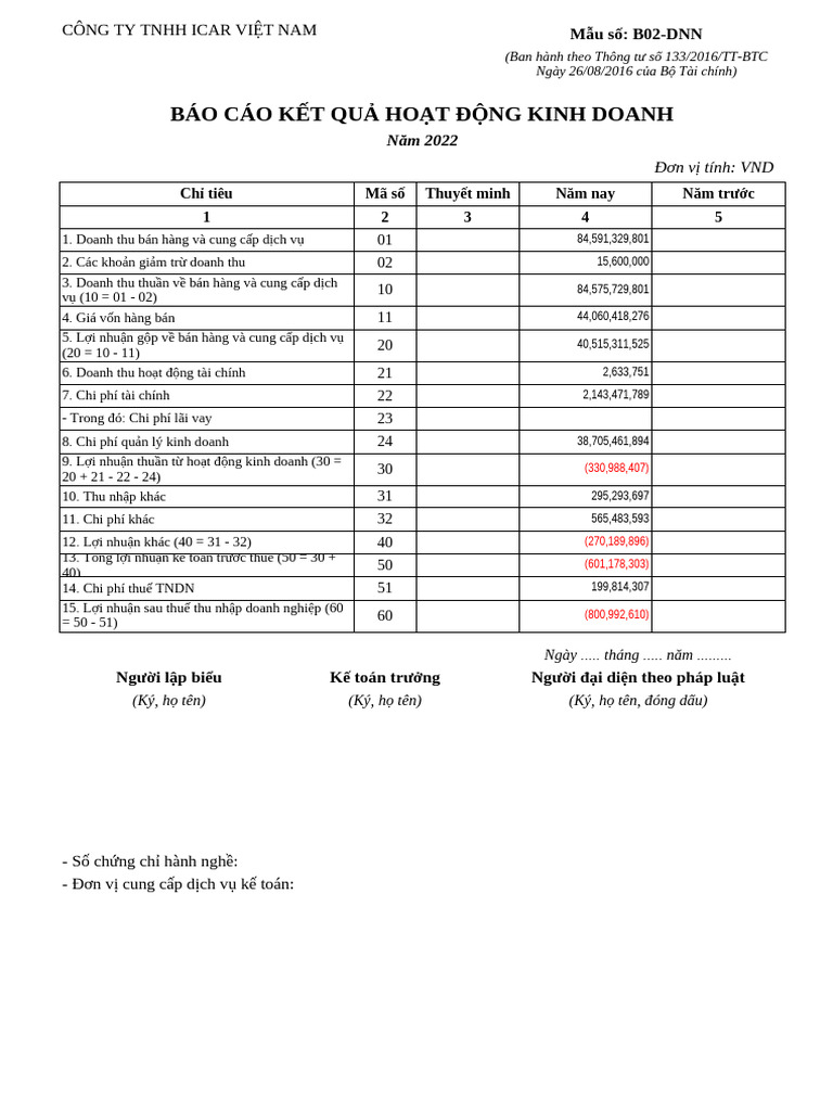 B02 DNN Bao Cao Ket Qua Hoat Dong Kinh Doanh 2022 | PDF