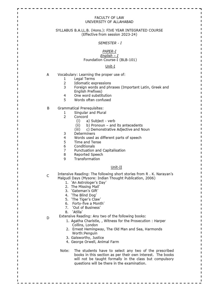 Syllabus Semester - I 2024-25 | PDF | English Language | Idea