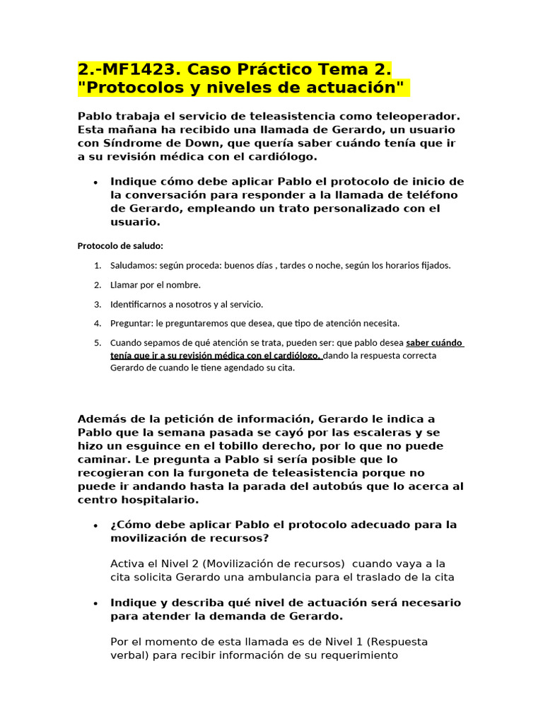 2.-MF1423. Caso Práctico Tema 2. Protocolos y Niveles de Actuación | PDF