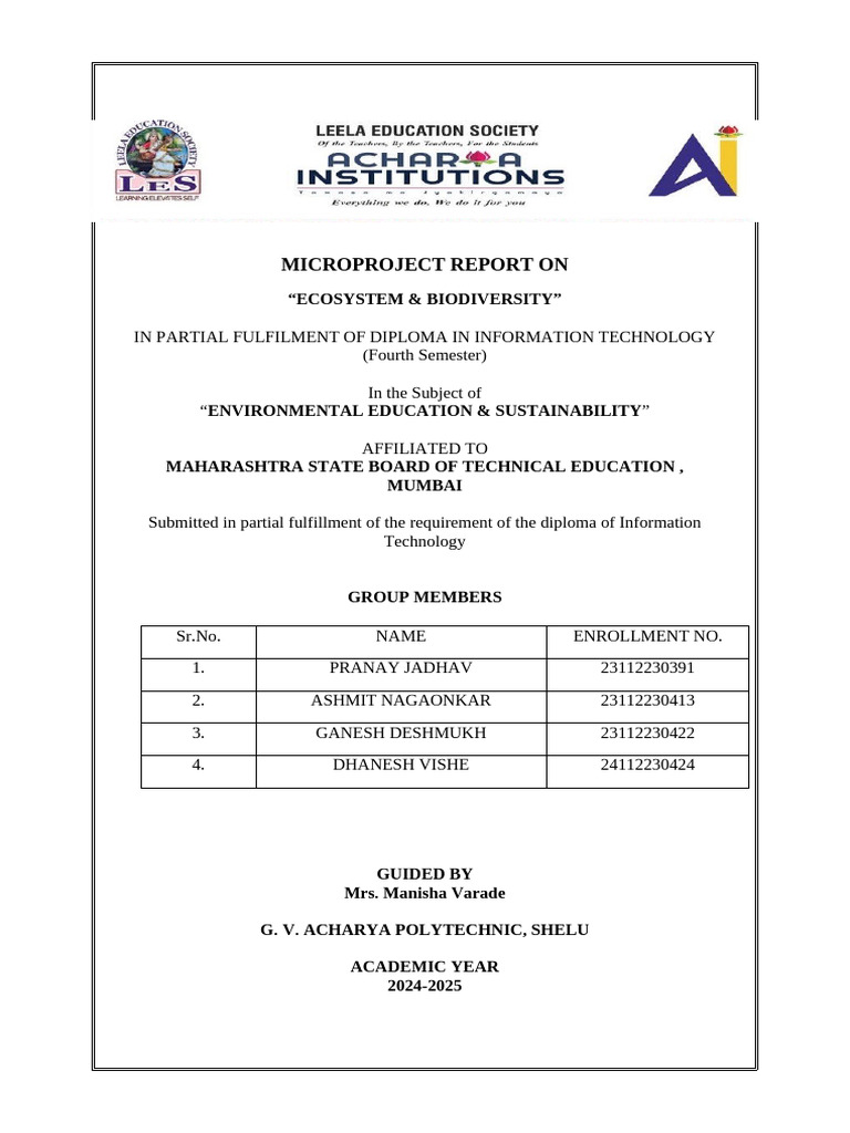 Ees Microproject.1742657559962 | PDF | Ecosystem | Biodiversity