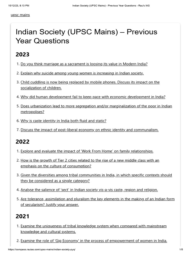 UPSC Mains: Indian Society PYQs Analysis | PDF | Poverty | Poverty & Homelessness