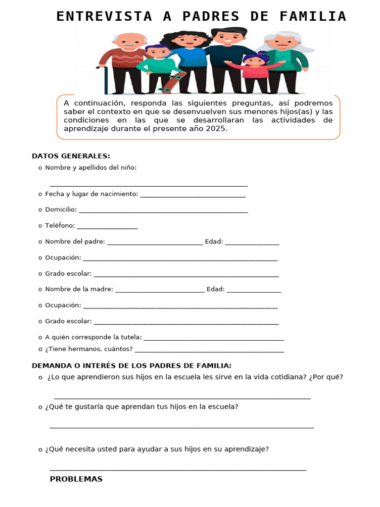 Entrevista Inicial a Padres de Familia | PDF | Escuelas | Aprendizaje