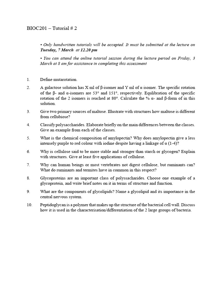 BIOC201 Tutorial 2 (2023) | PDF