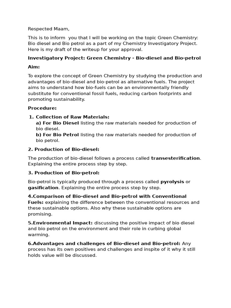 Green Chemistry: Biofuels Overview | PDF