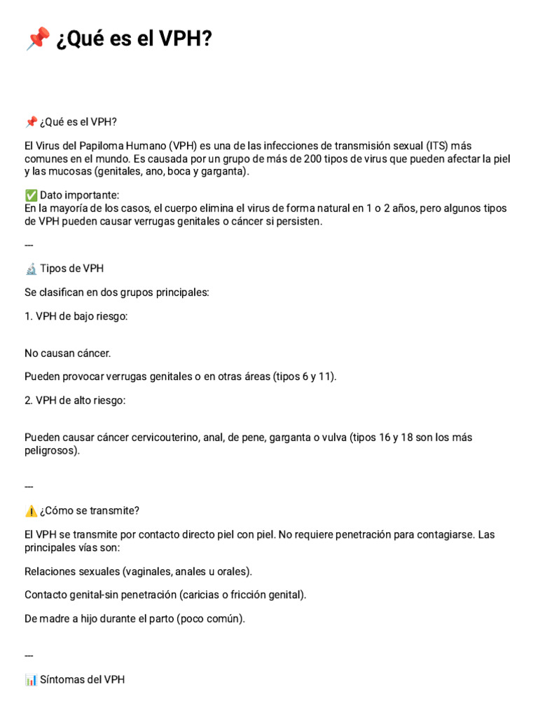 Qué Es El VPH | PDF | Infección transmitida sexualmente | Enfermedades ...