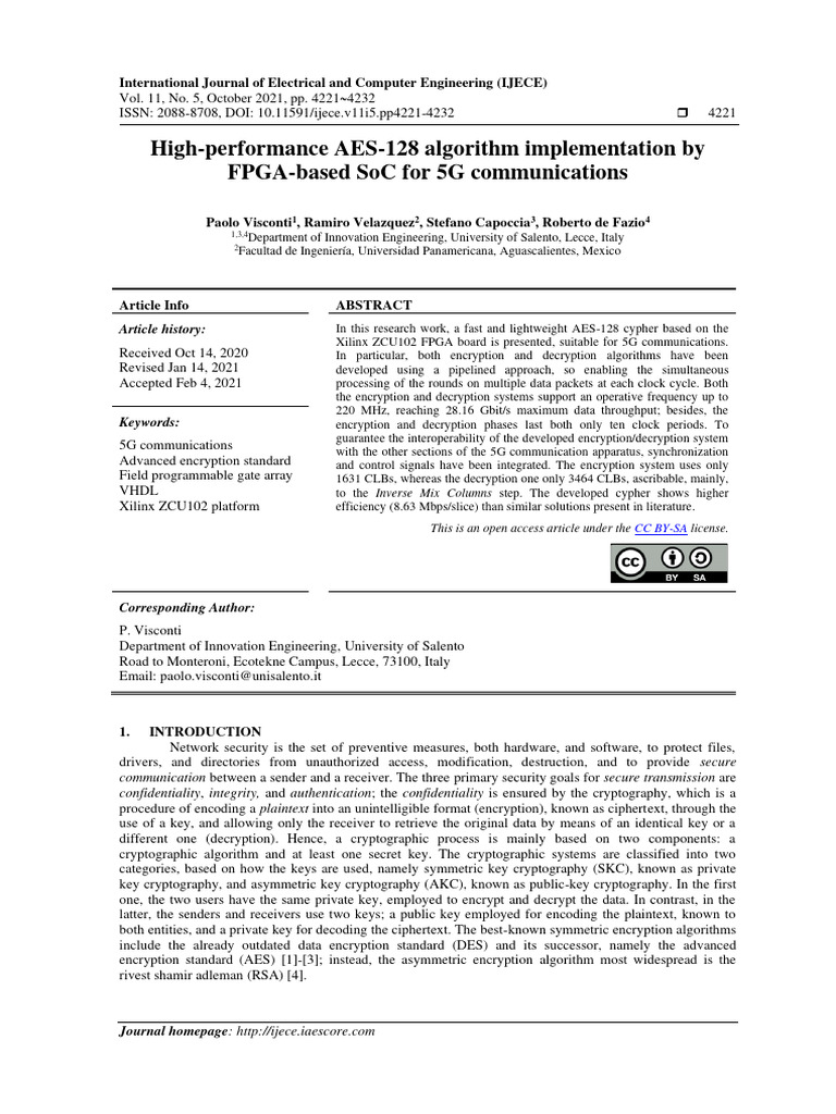 High_performance_AES_128_algorithm_imple | PDF | Cryptography | Public Key Cryptography