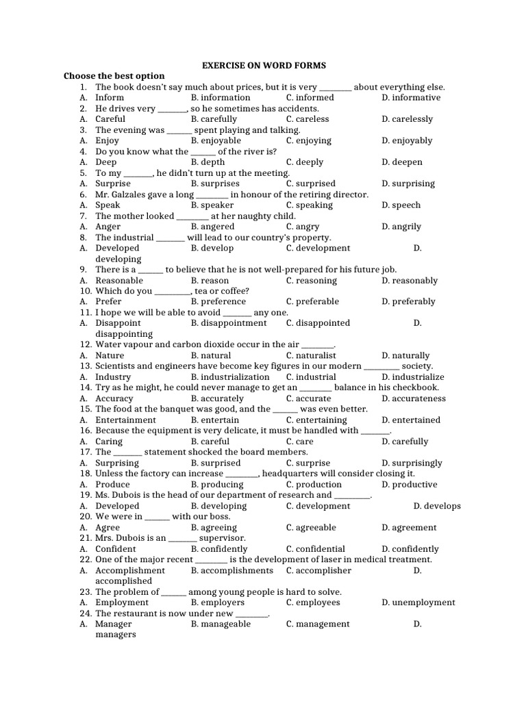 1 EXERCISE ON WORD FORM | PDF