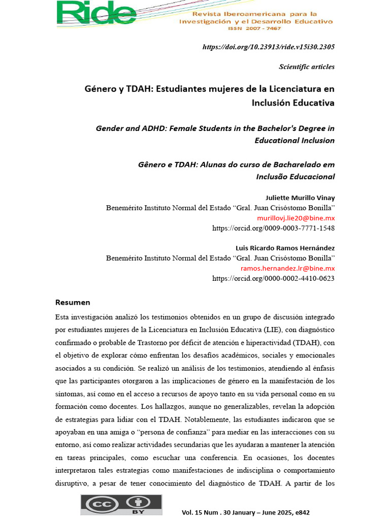 Gender and ADHD: Female Students in the Bachelor's Degree in ...