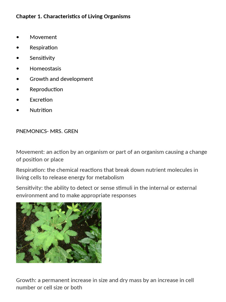 1 Characteristics & Classification of Living Organisms | PDF | Cell (Biology) | Leaf