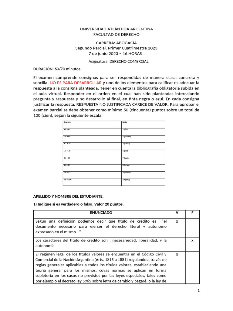 SEGUNDO PARCIAL DERECHO COMERCIAL AUTOEVALUACION terminado | PDF | Cheque | Instrumento negociable