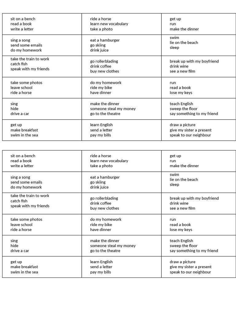 Unit 3C Irregular Verbs Speaking Cards | PDF | English Language ...