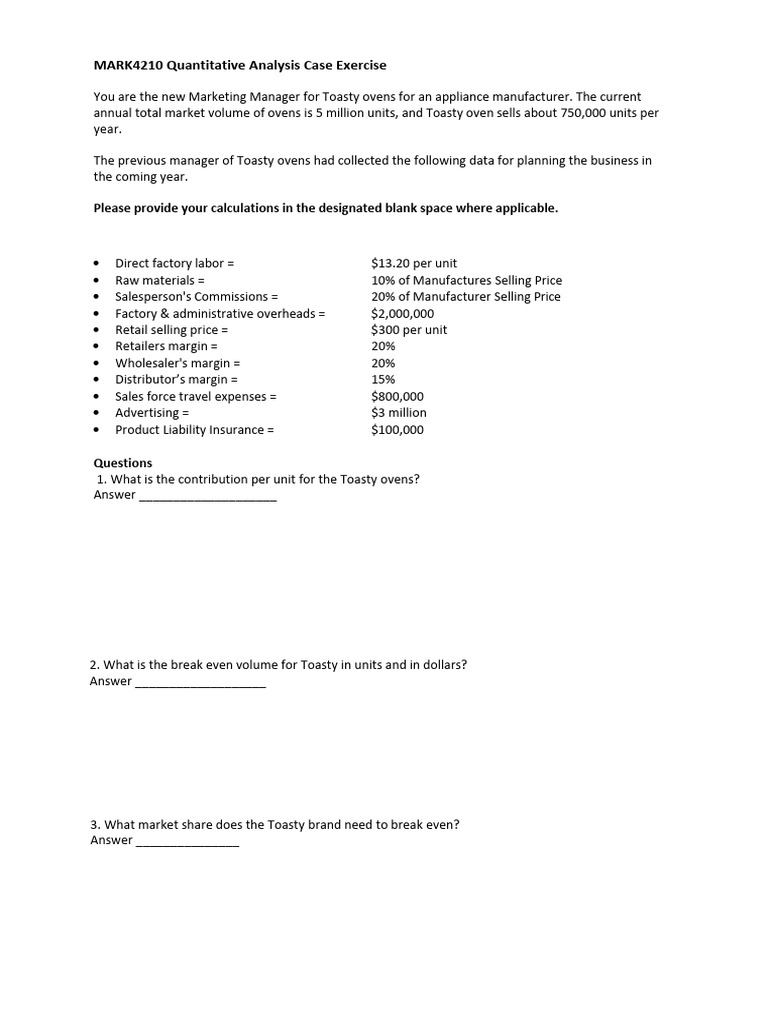 MARK4210 Quant Analysis Exercise | PDF