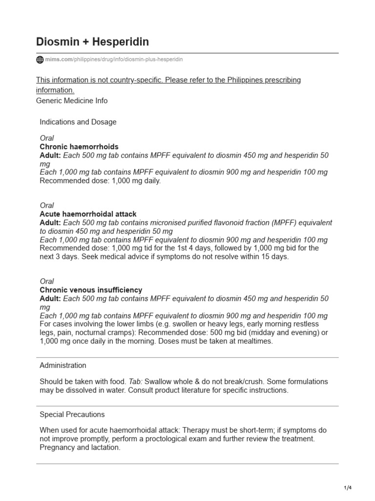 Diosmin and Hesperidin for Hemorrhoids | PDF | Dose (Biochemistry ...