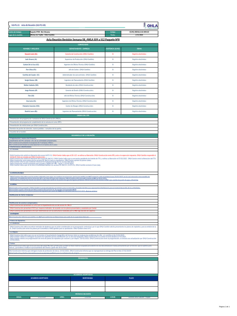 Acta - 8 - Semana - 09 - 4WLA S10 - S12 15.02.2025 R0 | PDF | Ciencias de la Tierra