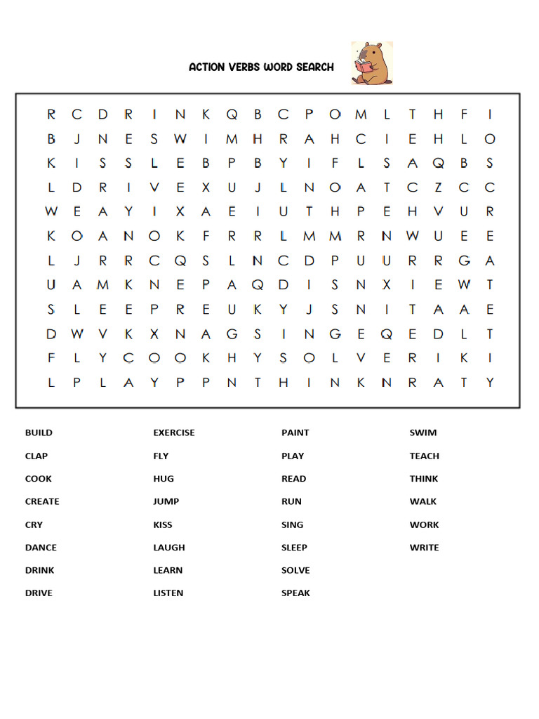 Action Verbs Word Search | PDF