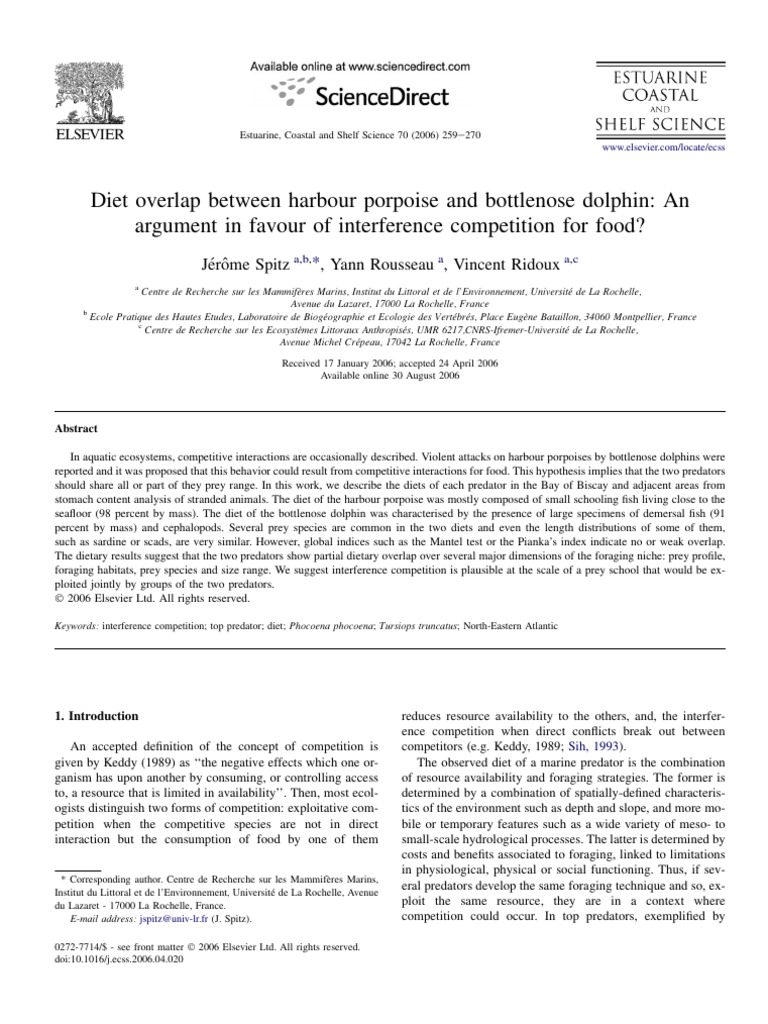 Spitz&al.2006-Estuarine, Coastal and Shelf Science | PDF | Dolphin | Zoology