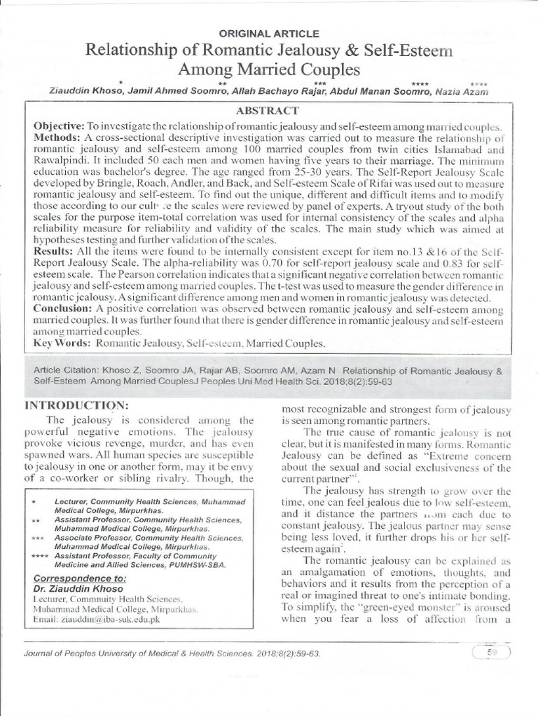 RelationshipofRomanticJealousySelfEsteemAmongMarriedCouples5 Vol8 Issue2 April June2018 | PDF