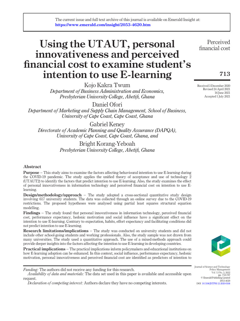 10 1108 - JSTPM 12 2020 0168 | PDF | Educational Technology | Survey Methodology