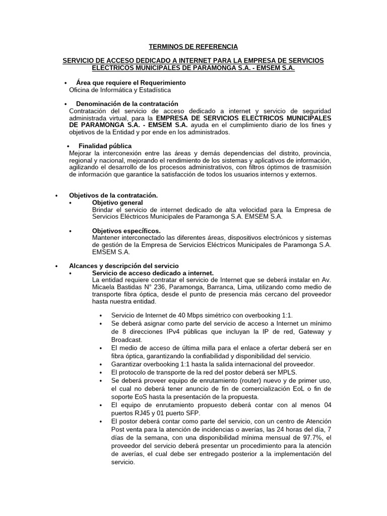 TERMINOS DE REFERENCIA - Internet + Seguridad Administrada Virtual - v2 | PDF | Internet ...