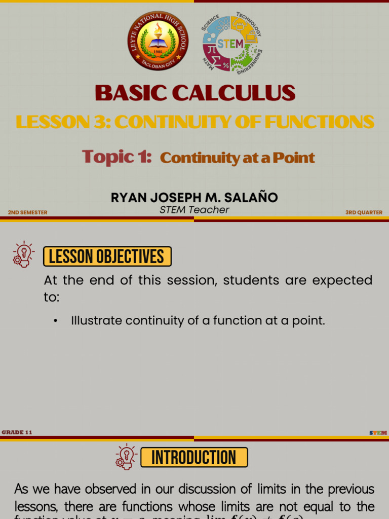 Basic Calculus Q3 Limits and Continuity Lesson3 Topic1 Continuity at A Point | PDF | Continuous ...