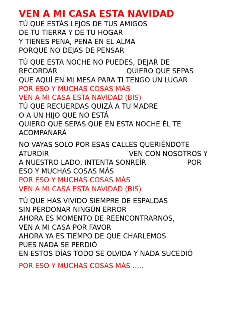 Ven a mi casa esta Navidad: letra y mensaje | PDF