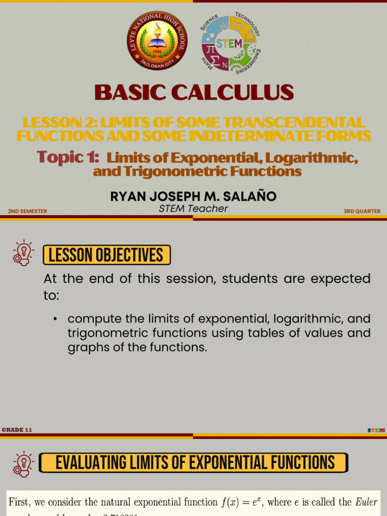 Basic Calculus Q3 Limits and Continuity Lesson2 Topic1 Limits of Exponential Logarithmic and ...